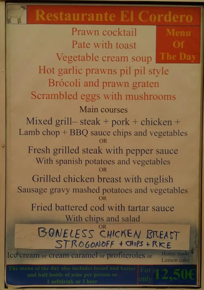 Menu at Restaurante El Cordero, Benalmádena