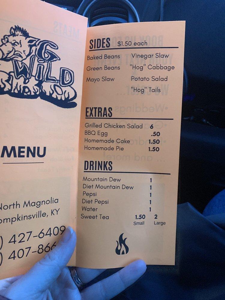 Menu at Hog Wild BBQ, Tompkinsville