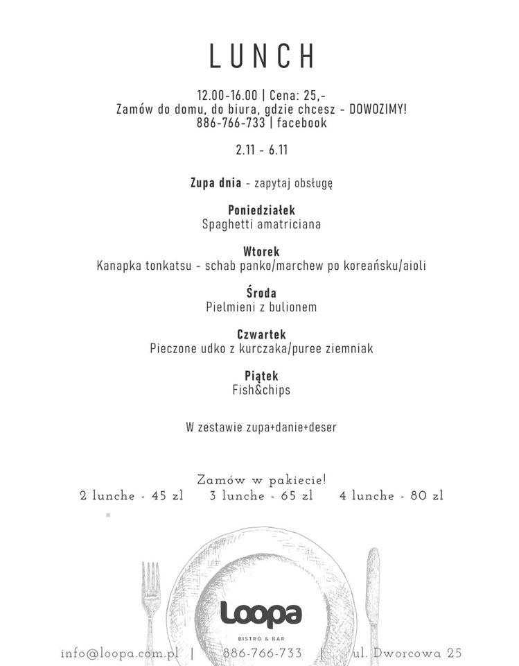 Menu at LOOPA Bistro&Bar, Gliwice