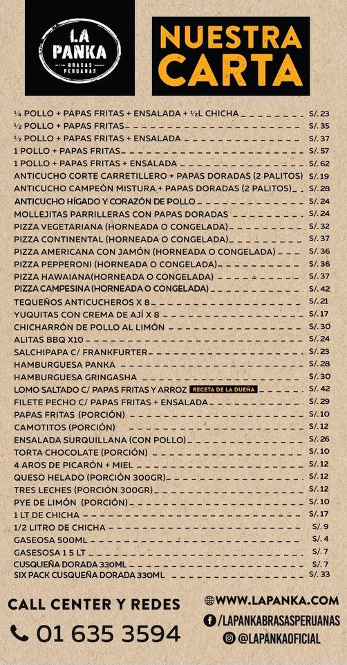 Carta del restaurante LA PANKA, Surquillo, Av. Manuel Villarán 753