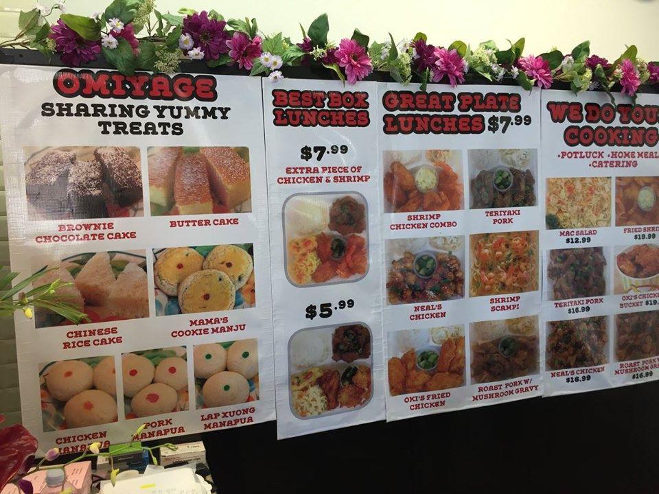 Menu at Oki's Box Lunches & Omiyage desserts, Lihue