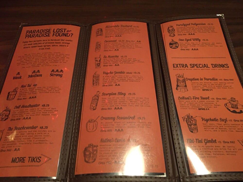 Menu at Psycho Suzi's Motor Lounge pub & bar, Minneapolis, Marshall St NE