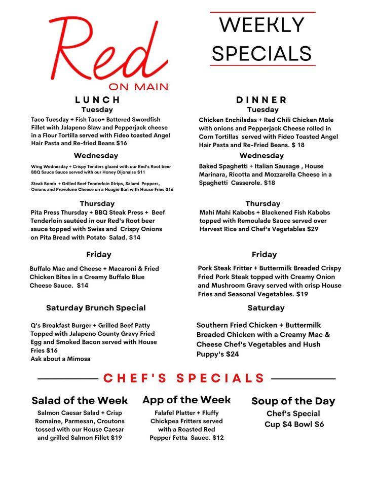 Menu at RED ON MAIN pub & bar, Madison