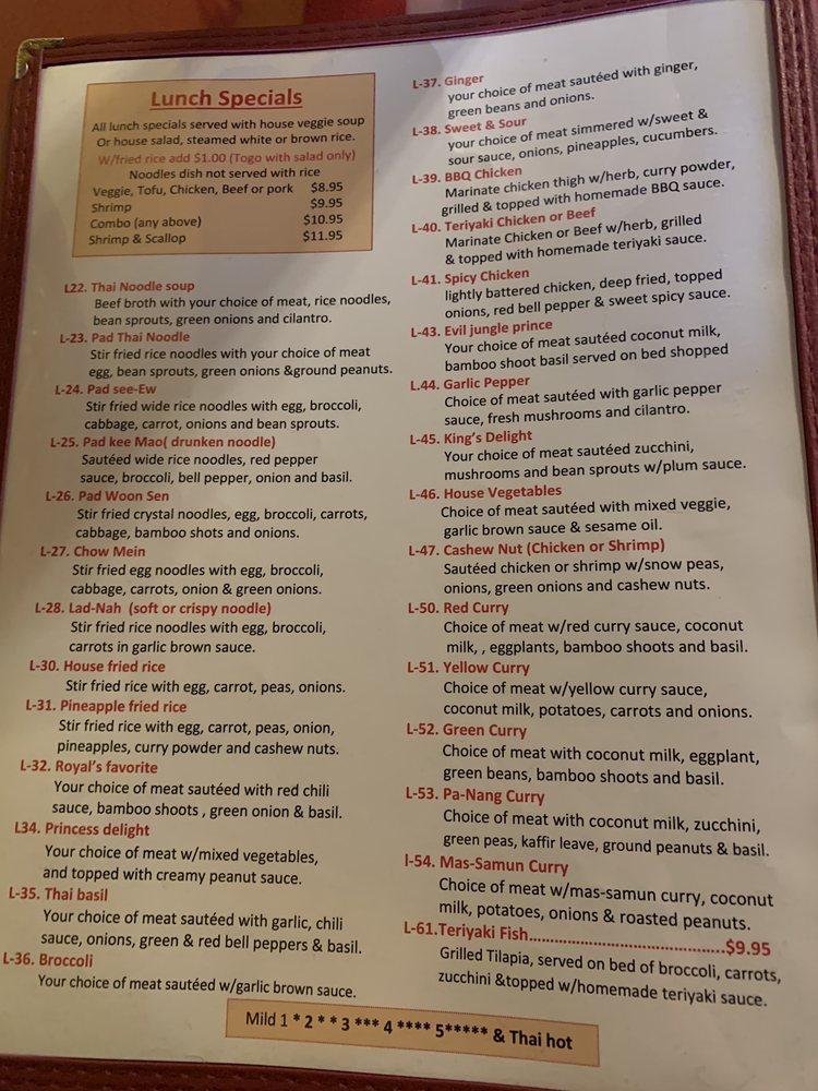 Menu at Thai Kitchen restaurant, Bentonville