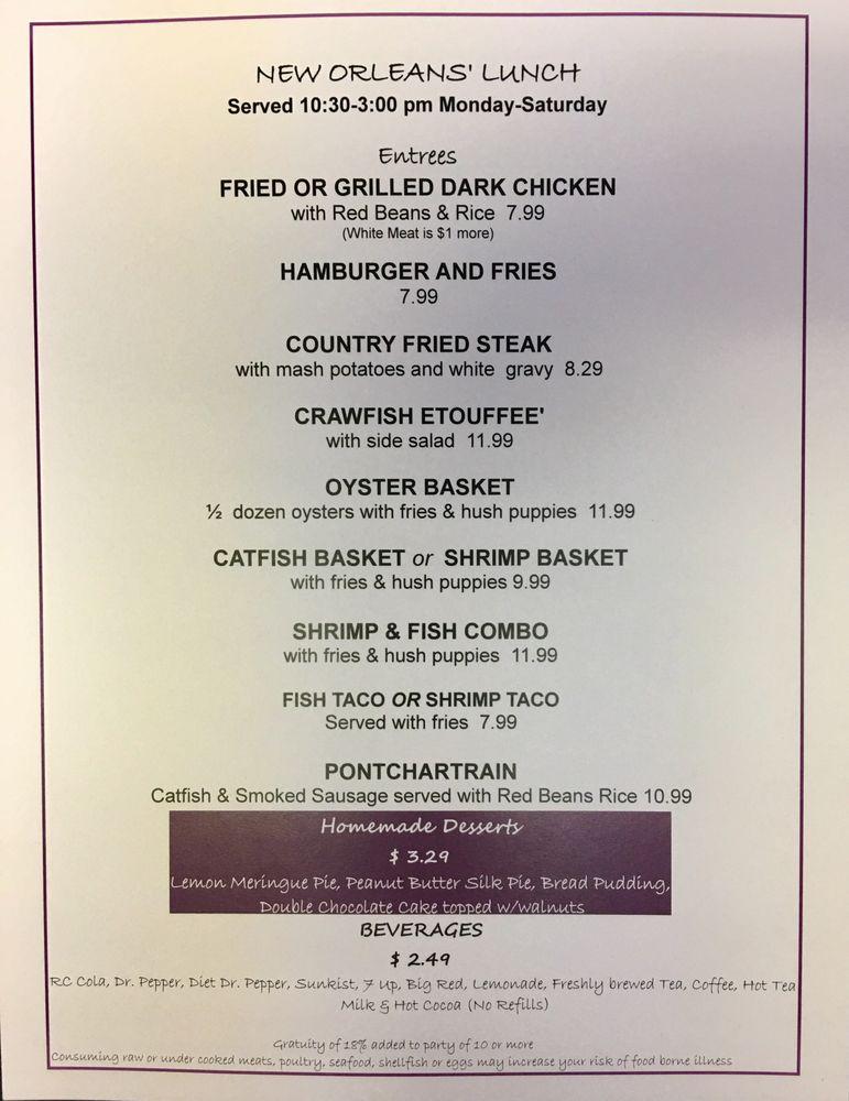 Menu at The Real New Orleans Style Restaurant, Marble Falls, RM 1431
