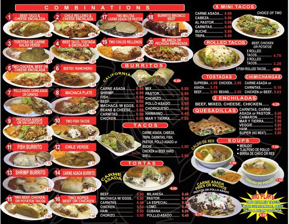 Menu at Bronco's Mexican Food restaurant, San Diego
