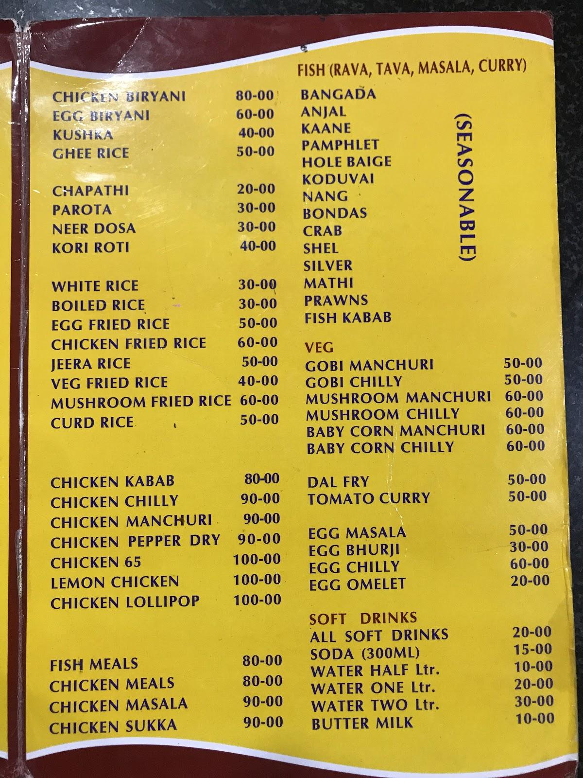 Menu at Hotel Karavali Fish Palace, Bengaluru, Gt Mall