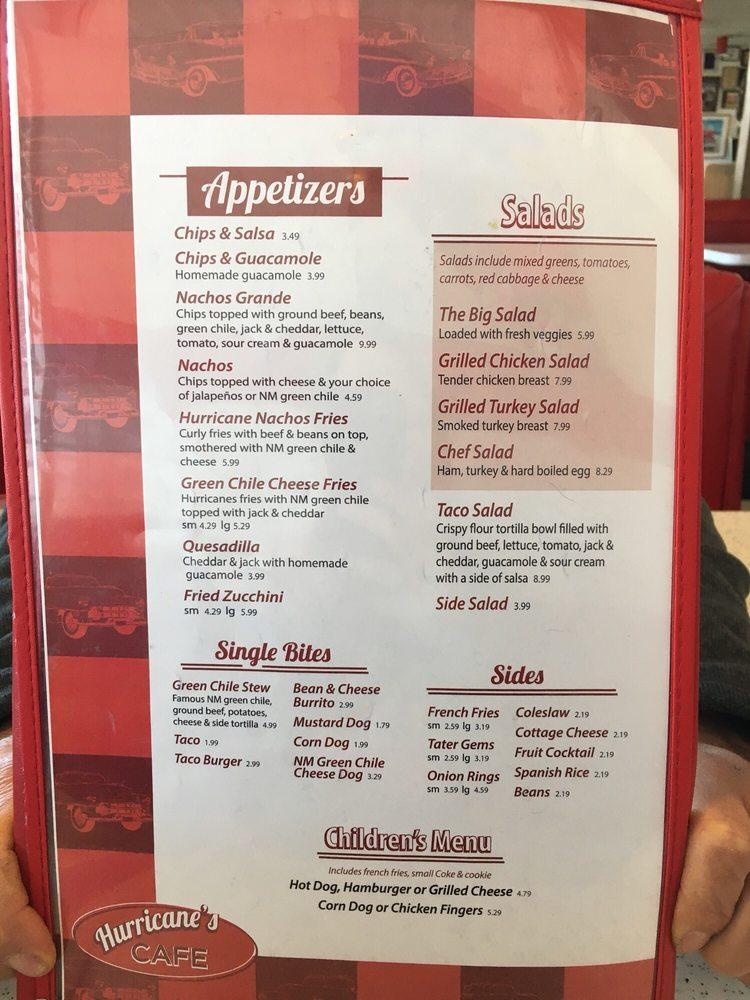 Menu at Hurricane's Cafe, Albuquerque, Lomas Blvd NE