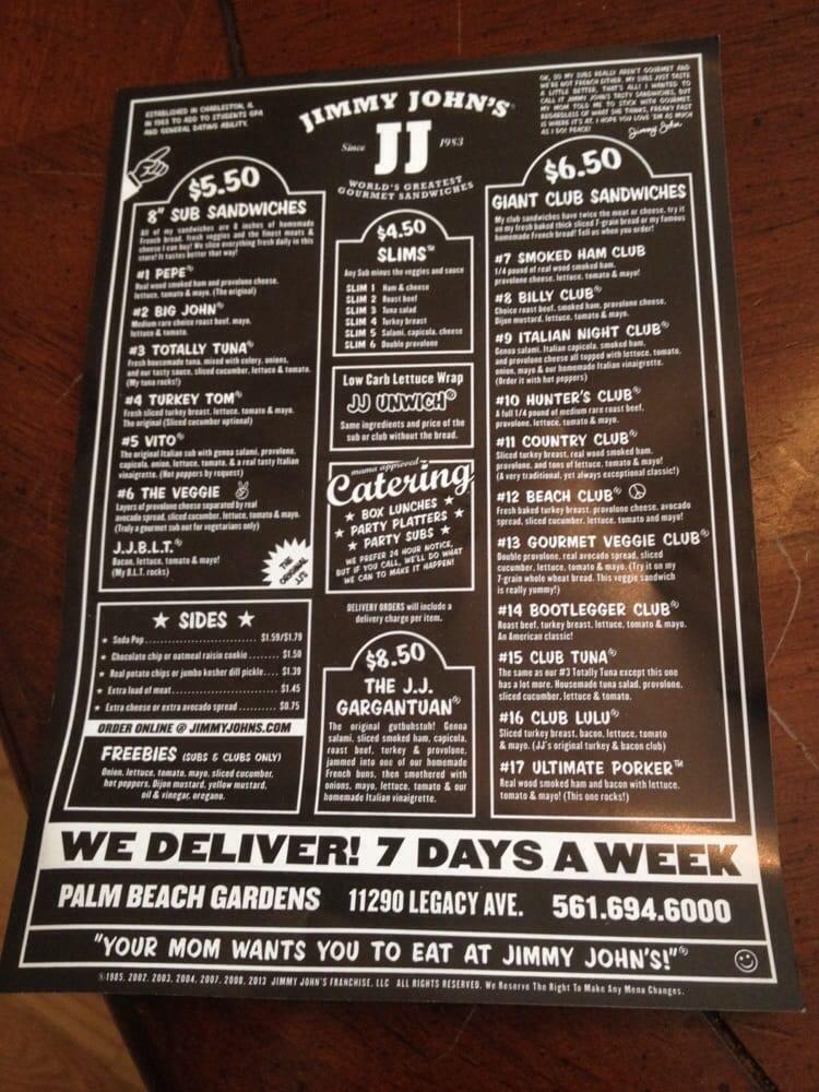 Menu at Jimmy John's fast food, Palm Beach Gardens, Legacy Ave k110