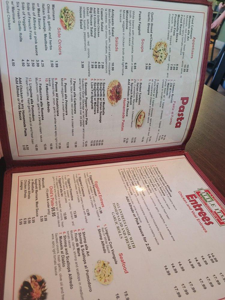 Menu at Little Italy restaurant, Hot Springs