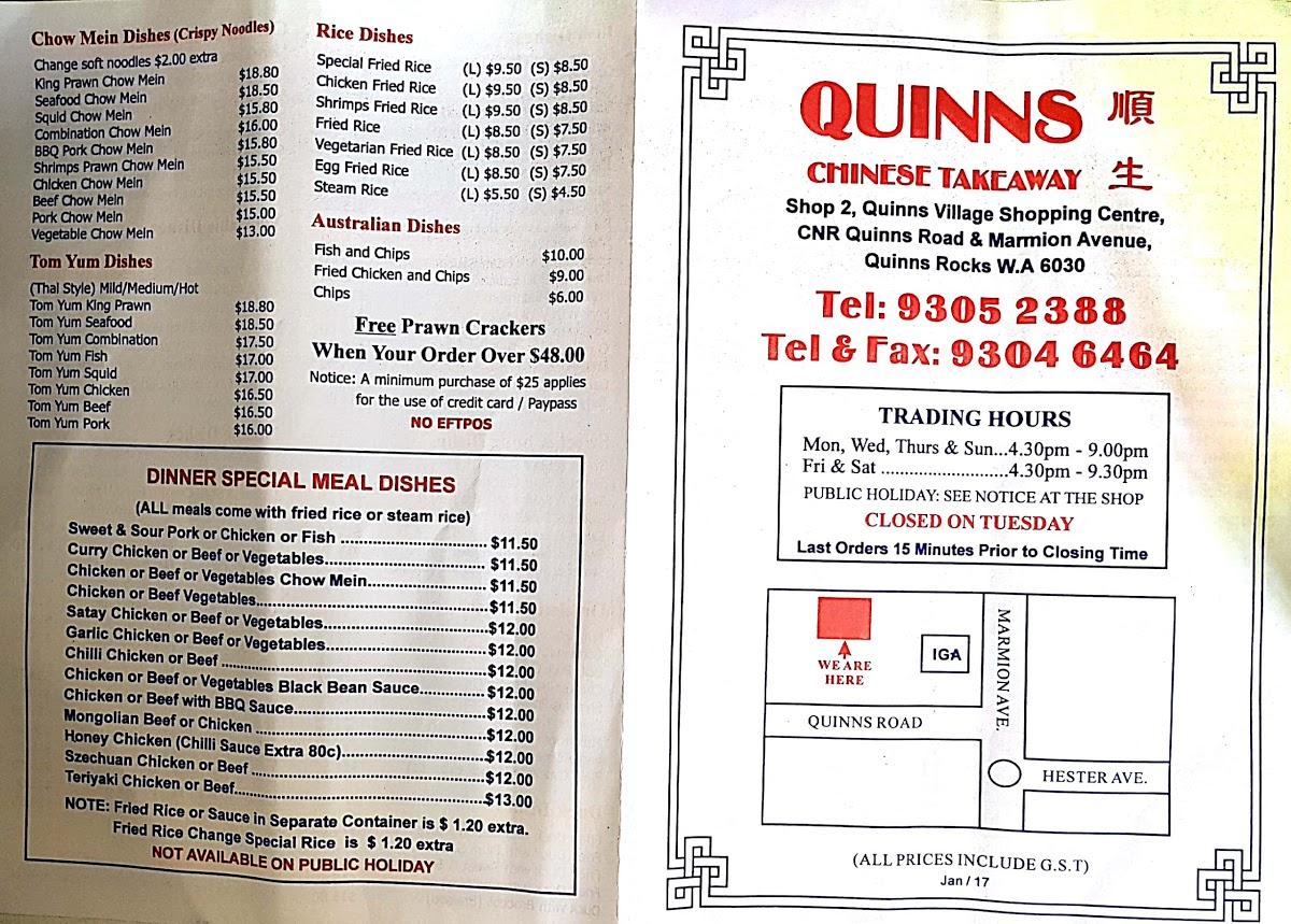 Menu at Quinns Chinese Takeaway restaurant, Quinns Rocks, Quinns ...