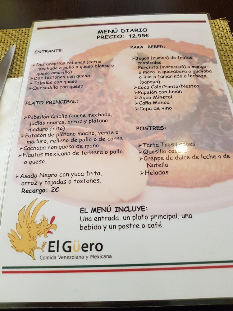 Carta de Restaurante El Güero, Madrid