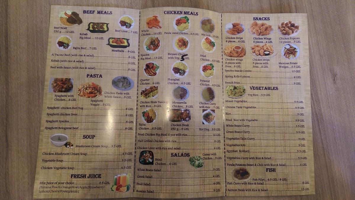 Menu at Spectra restaurant, Tbilisi