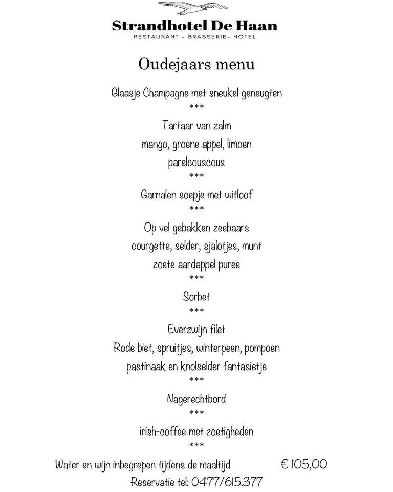 Menu at Strand Hotel, De Haan