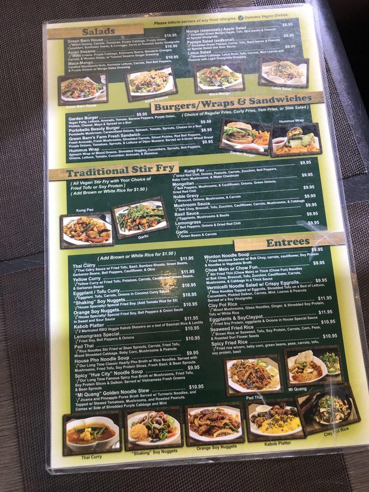 Menu at The Green Barn Restaurant, Milpitas