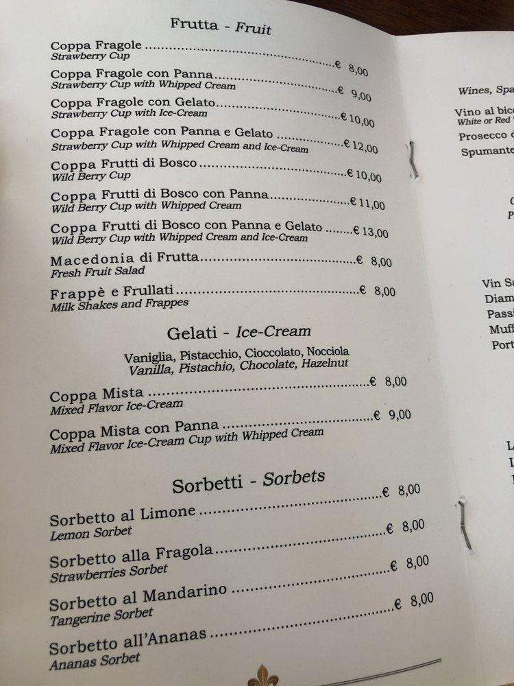 Menu at Caffè Scudieri Firenze cafeteria, Florence