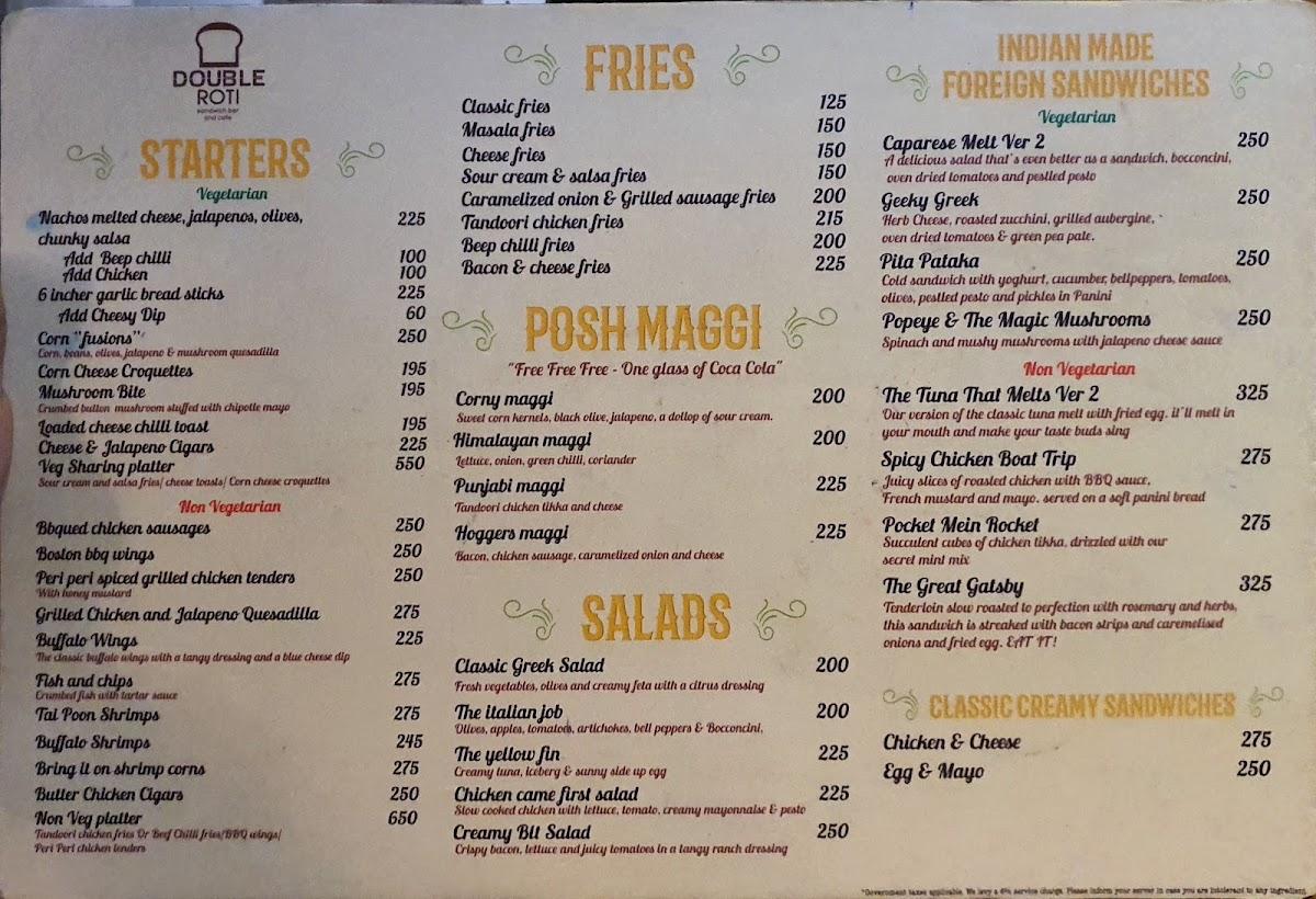 Menu at Double Roti, Chennai, J B Khanna Jag Tirth