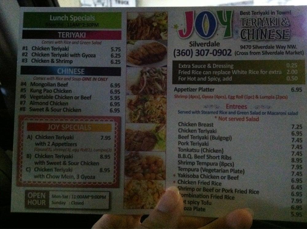 Menu at Joy Teriyaki restaurant, Silverdale