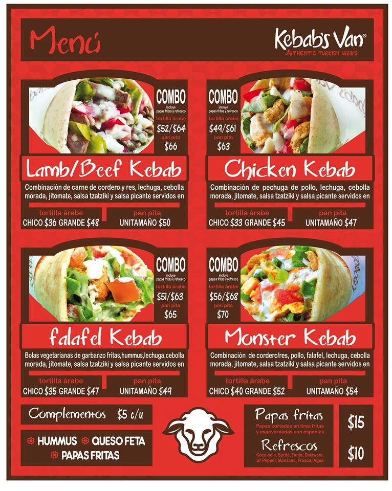 Menu at Kebabs Van restaurant, Guadalajara