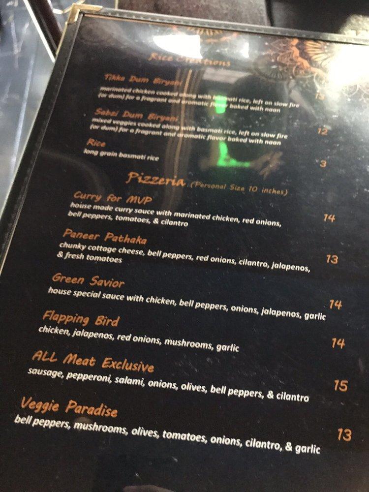 Menu at Kinara Fusion Kitchen restaurant, San Francisco