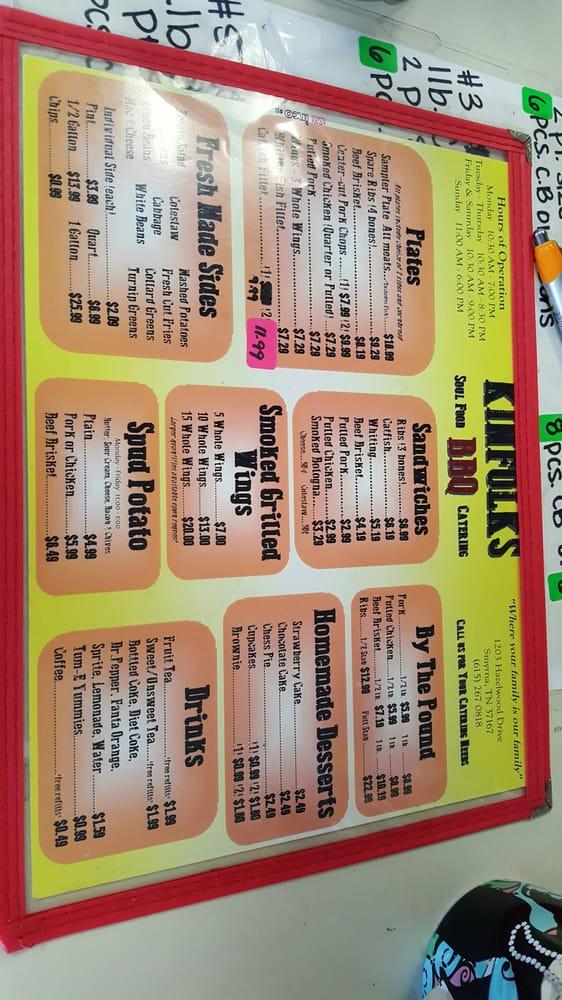 Menu at Kinfolks BBQ, Smyrna