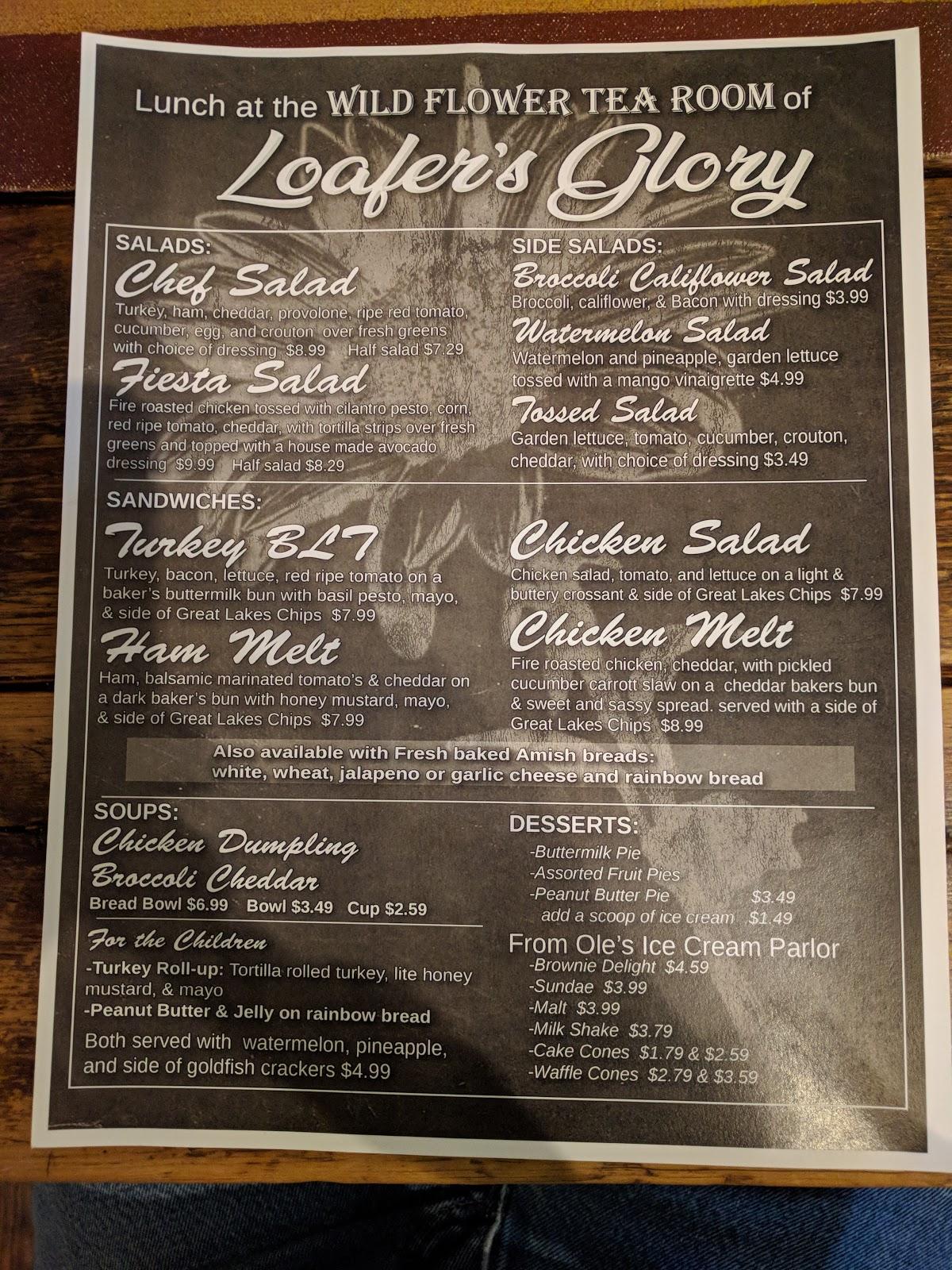 Menu at Loafers Glory cafe, Blanchard