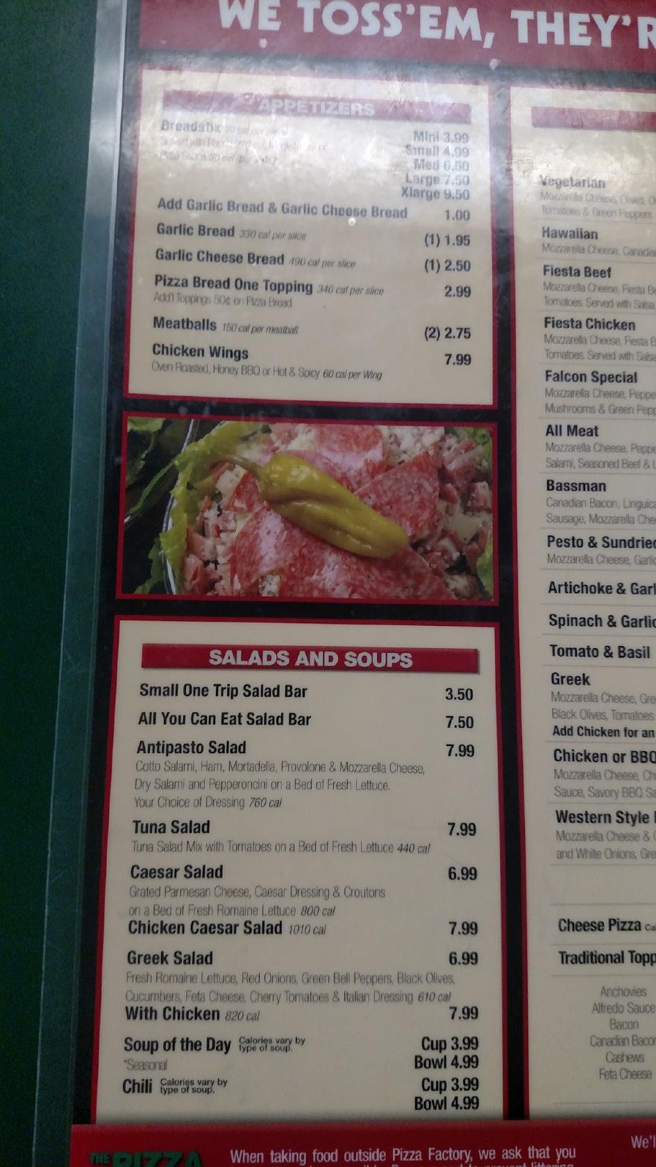 Menu at Pizza Factory pizzeria, Shasta Lake