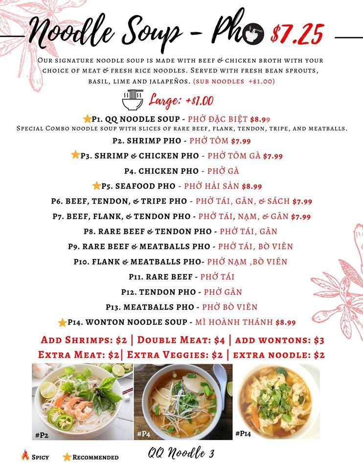 Menu at QQ Noodle restaurant, Marina