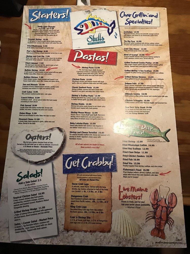 Menu at Shells Seafood restaurant, Tampa, 202 S Dale Mabry Hwy