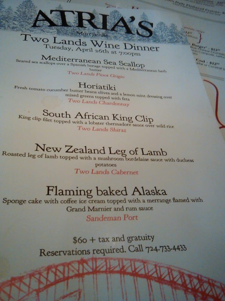 Menu at Atria's Restaurant - Murrysville, Murrysville