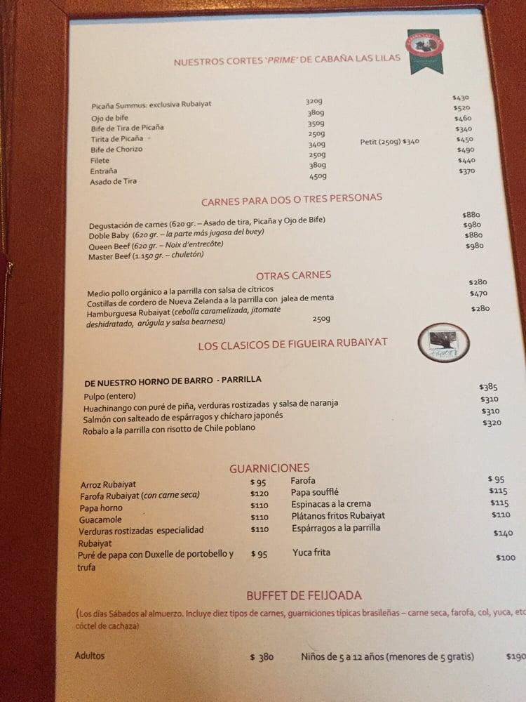 Carta de Beef Bar, Ciudad de México