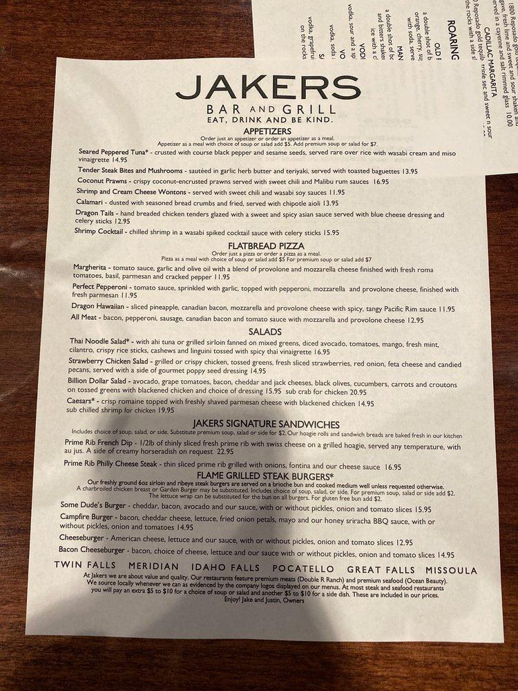 Menu at Jakers Bar and Grill, Pocatello