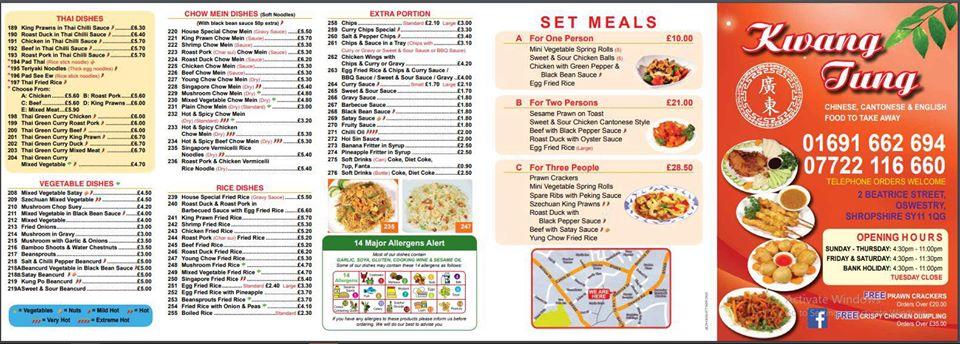 Menu at Kwang Tung House fast food, Oswestry