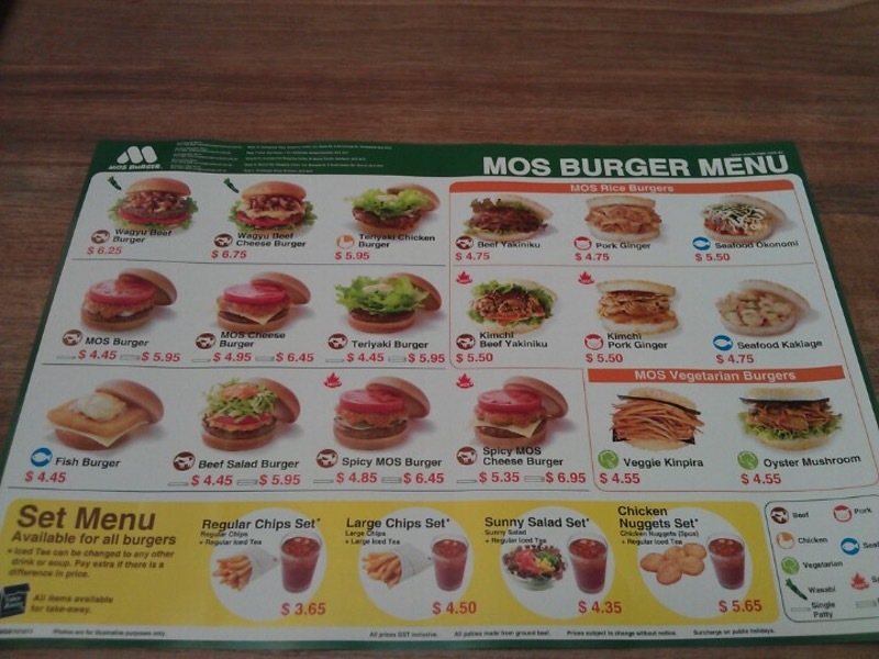 Menu at Mos Burger fast food, Southport, 42 Marine Parade