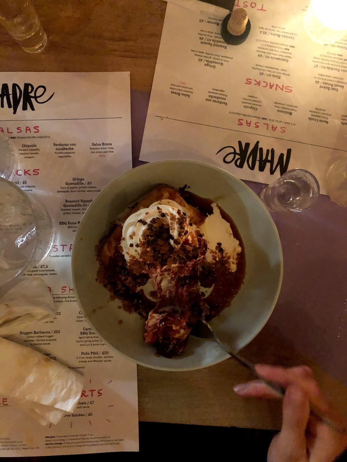Menu at Madre restaurant, Liverpool