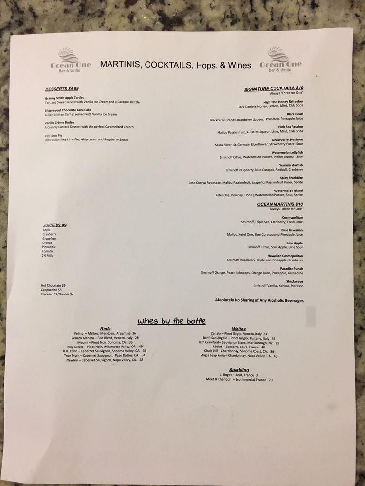 Menu at Ocean One Bar & Grille, Delray Beach
