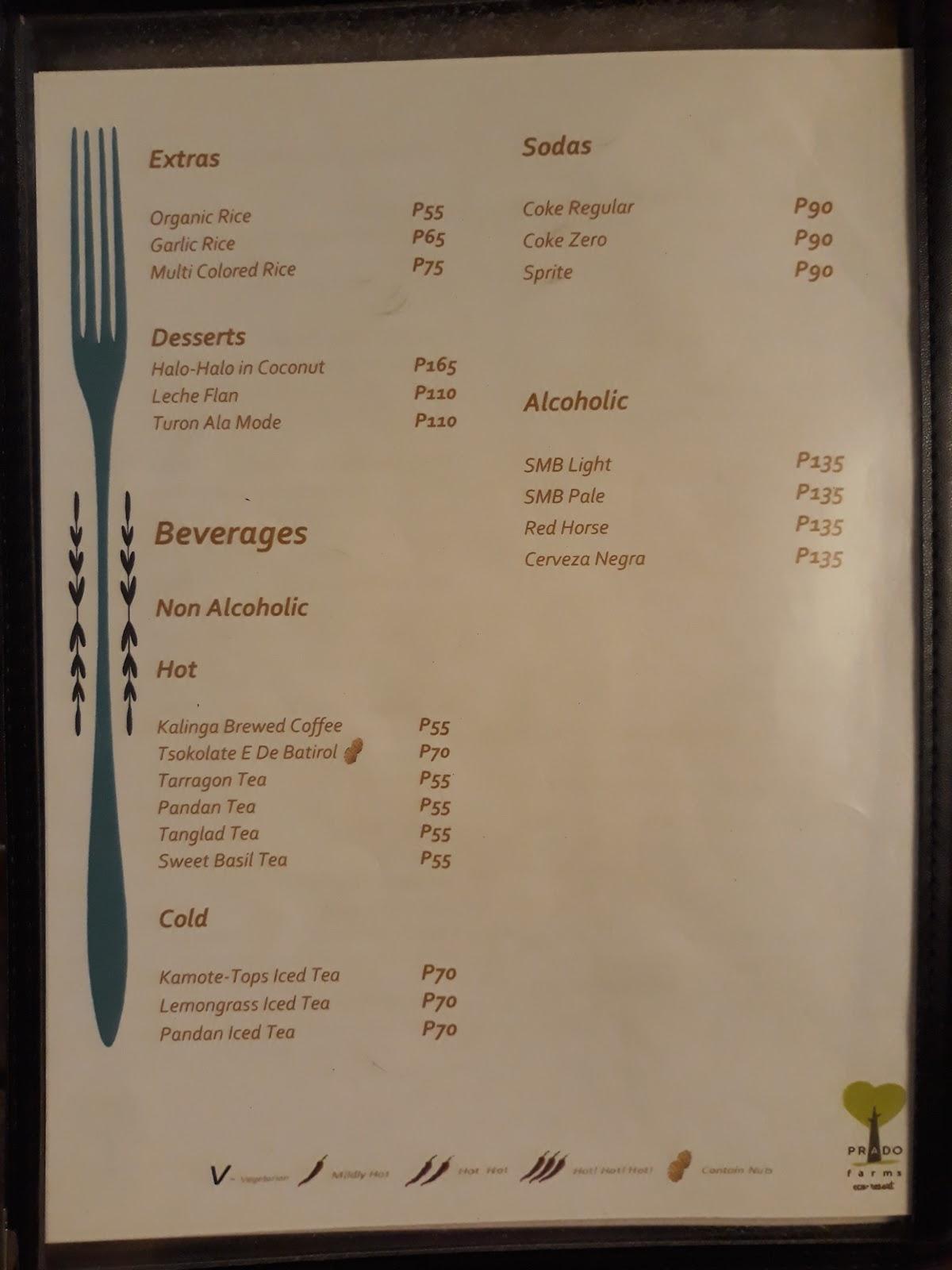 Menu at Prado Cafe, Lubao