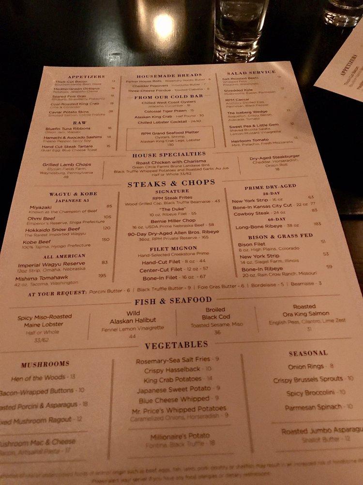 Menu at RPM Steak pub & bar, Chicago
