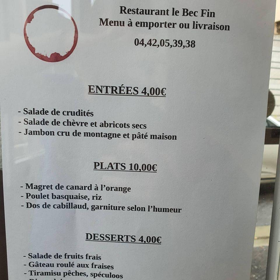 Menu au Restaurant Le Bec Fin, Fos-sur-Mer