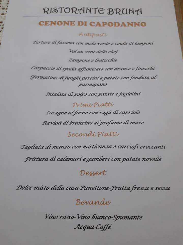 Menu at Bruna restaurant, San Bartolomeo Al Mare, Via Pairola 8