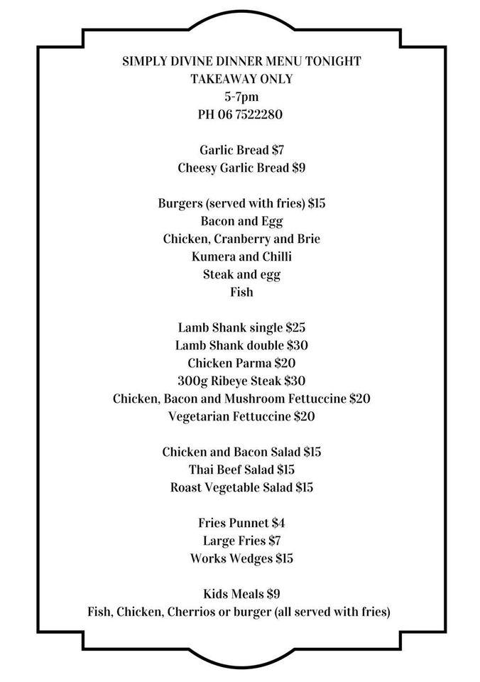 Menu at SIMPLY DIVINE CAFE, Egmont Village