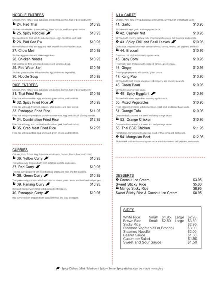 Menu at Thai Rama restaurant, Glendale, N Pacific Ave