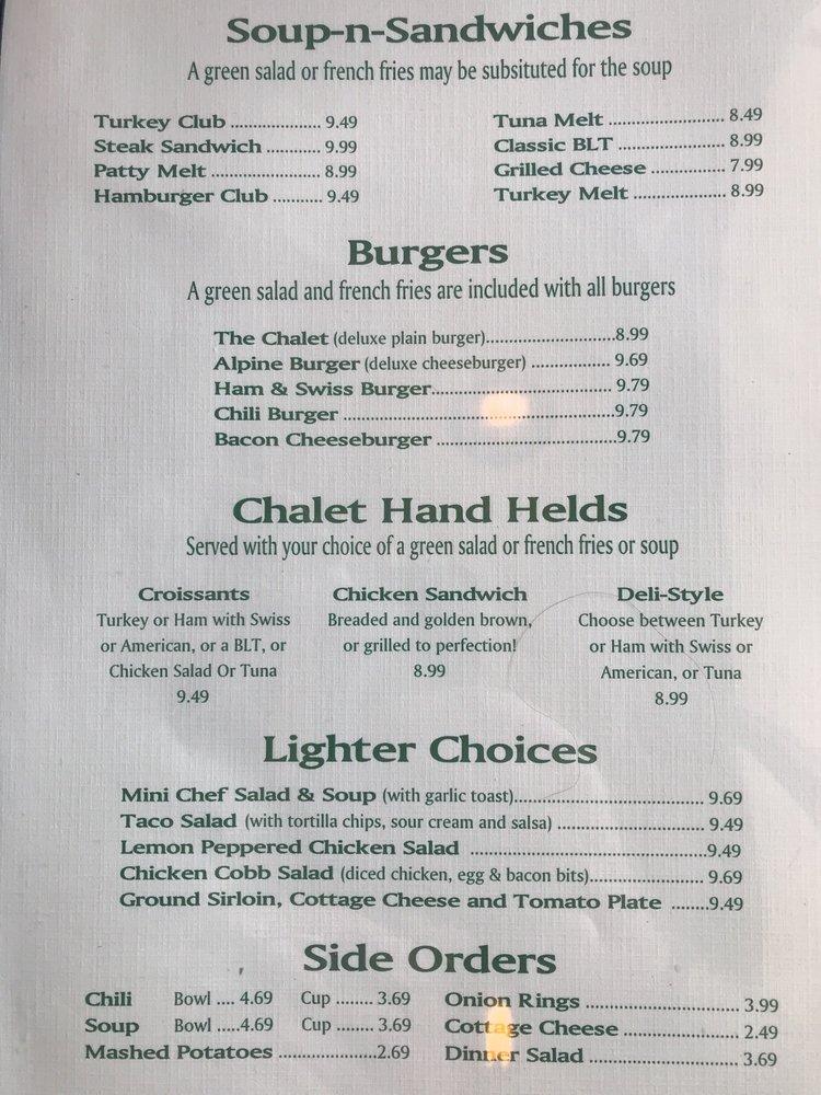 Menu at The Chalet Restaurant, Spokane