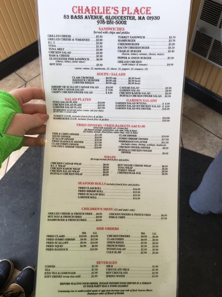 Menu at Charlie's Place restaurant, Gloucester