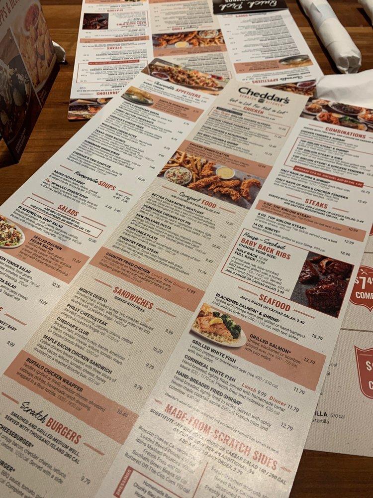Menu at Cheddar's Scratch Kitchen restaurant, Jacksonville