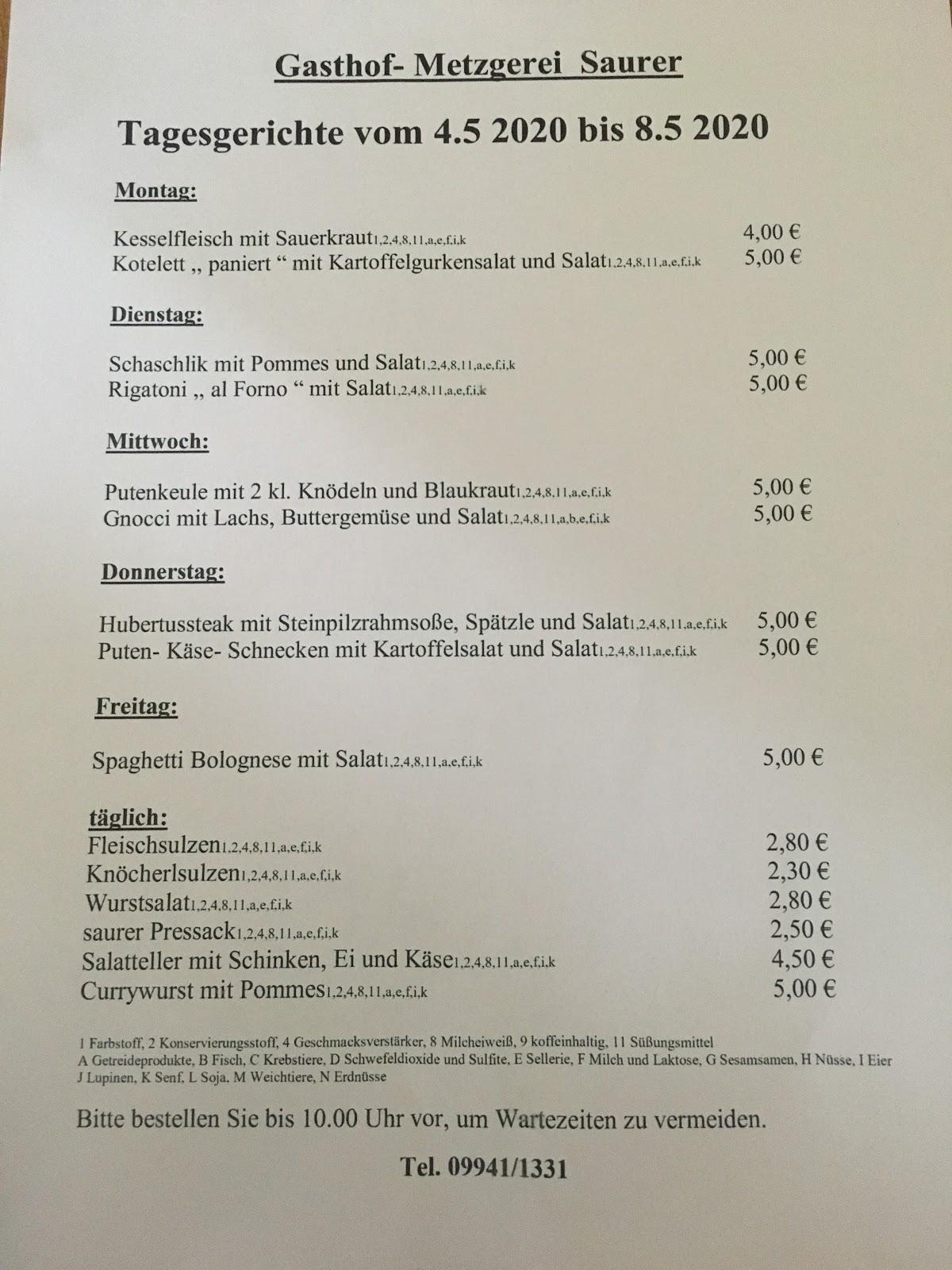 Menu at Gasthof & Metzgerei Reinhard Saurer, Chamerau