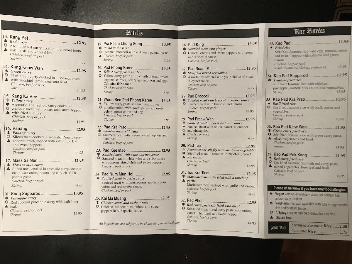 Menu au Le Café Siam: Thai Cuisine, Saint Thomas