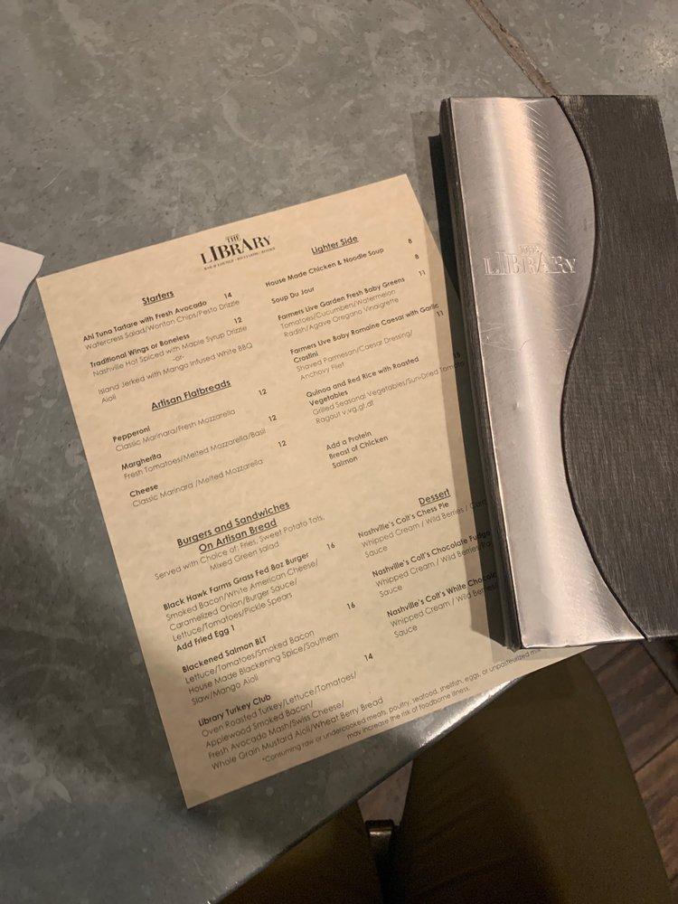 Menu at The Library Restaurant & Lounge, Nashville