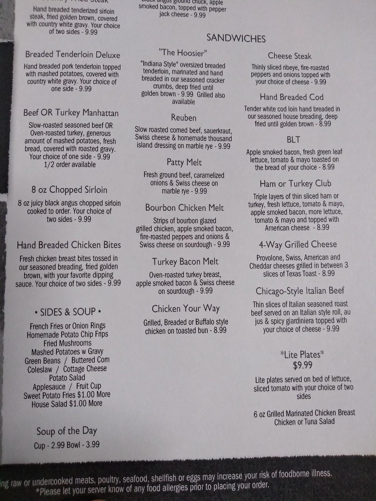 Menu at Meadows Cafe', Terre Haute