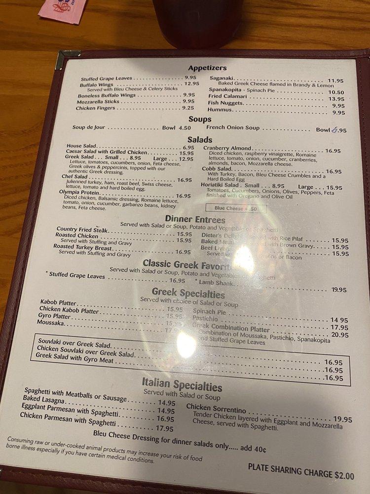 Menu at Olympic Cafe, Bradenton